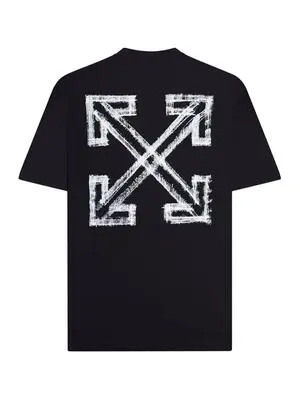 Off-White T-shirt With Logo And Arrow Sketch Print - Black