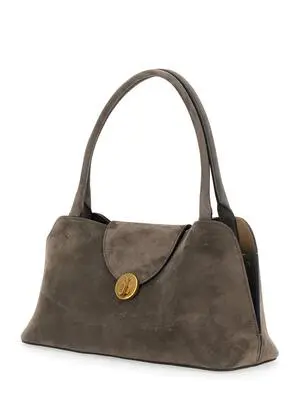 Versace Vivian East West' Shoulder Bag With Clasp Closure And Medusa Plaque In Suede For - Brown