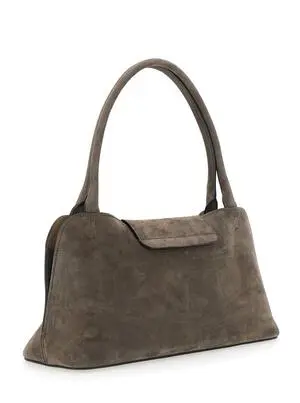 Versace Vivian East West' Shoulder Bag With Clasp Closure And Medusa Plaque In Suede For - Brown