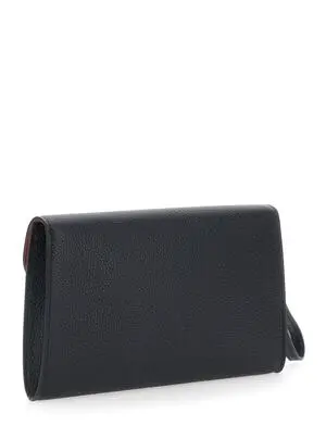 FERRAGAMO Black Clutch With Double Gancini Buckle On The Front In Grained Leather For - Multicolor