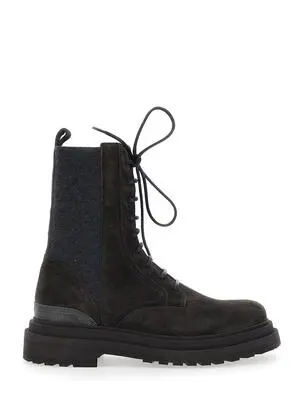 Brunello Cucinelli Brown Ankle Boots With Lace Closure And Monil Detail On The Back In Suede For - Multicolor