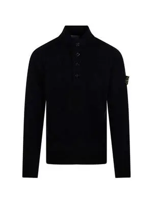 Stone Island Button-detail High-neck Sweater - Black