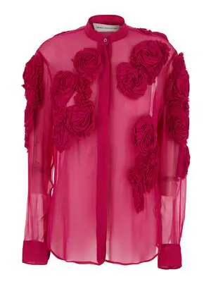 Dries Van Noten Silk Shirt With 3d Floral Embroidery - Multicolor