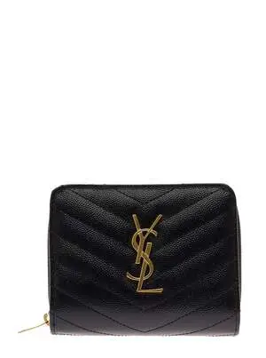 Saint Laurent Wallet With Cassandre Plate On The Front In Black Leather For - Multicolor