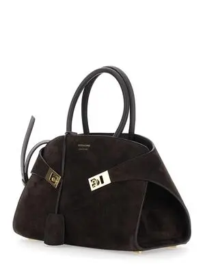 FERRAGAMO Handbag 'hug Piccola' With Logo And Gancini Buckles In Suede For - Brown