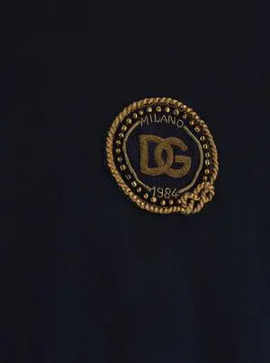 Dolce & Gabbana Blue Crew Neck T-shirt With Logo Embroidery On The Front In Cotton For - Multicolor