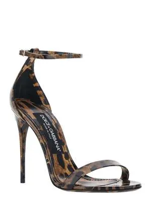 Dolce & Gabbana Brown High Heel Sandals With Leopard Print In Glossy Leather For - Multicolor