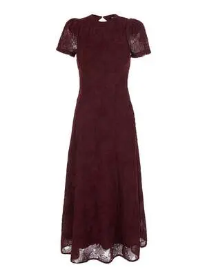 ROTATE BY BIRGER CHRISTENSEN Bordeaux Long Dress With Floral Embroidery And Flared Skirt In Tech Fabric Stretch For - Multicolor