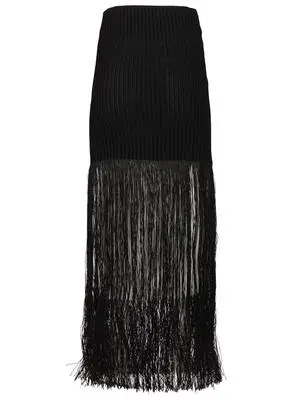 Alaïa Tubular Skirt With Fringes - Black