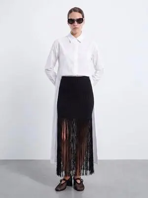 Alaïa Tubular Skirt With Fringes - Black