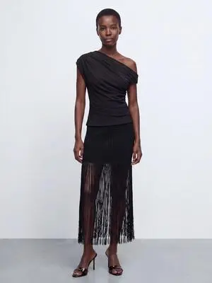 Alaïa Tubular Skirt With Fringes - Black