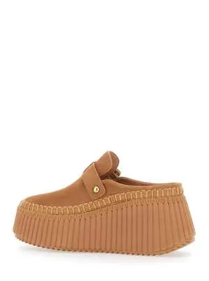Chloé Nama' Brown Mules With Wedge Heeles With Adjustable Buckle Strap In Suede For - Multicolor