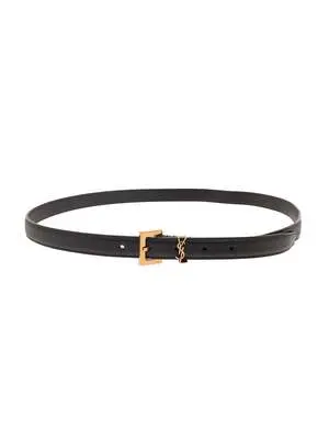 Saint Laurent Leather Cassandre Belt - Black