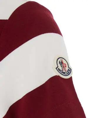 Moncler Red Polo Shirt With Logo Patch On The Sleeve And All-over Striped Motif In Viscose Stretch - Multicolor