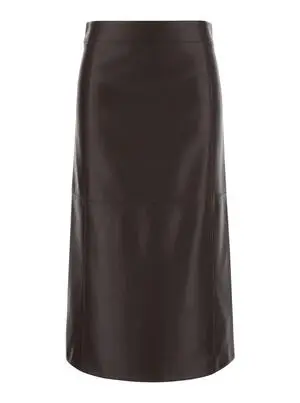 Max Mara Crisma Leather Midi Skirt - Brown