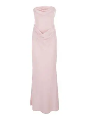 ROTATE BY BIRGER CHRISTENSEN Pink Long Sleeveless Dress With Draping In Tech Fabric For - Multicolor