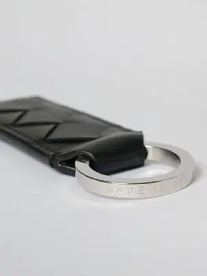 Bottega Veneta Woven Leather And Brass Keychain - Black