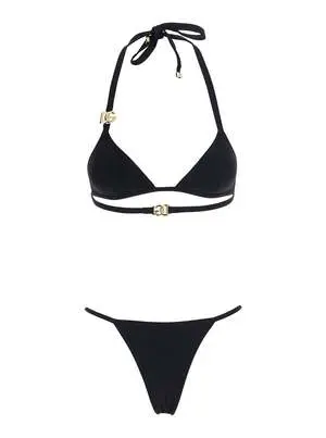 Dolce & Gabbana Black Bikini With Dg Logo Plates In Tech Fabric For - Multicolor