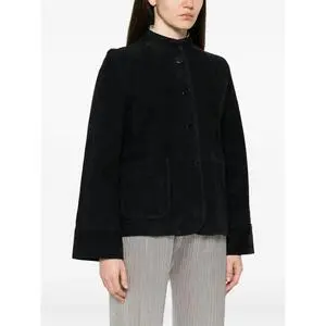 FORTE_FORTE Suede Mandarin Collar Jacket - Black