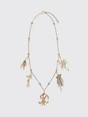 Max Mara Metal Necklace With Rhinestones And Pearls - Gold
