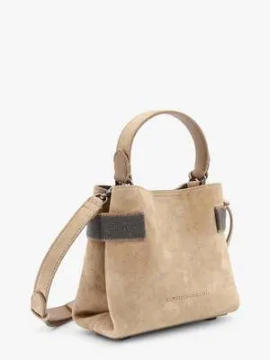 Brunello Cucinelli Suede Shoulder Bag With Monili Detail - Multicolor