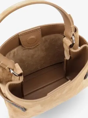 Brunello Cucinelli Suede Shoulder Bag With Monili Detail - Multicolor