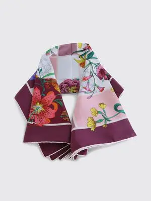 Gucci Gg Monogram And Floral Motif Silk Twill Scarf - Pink