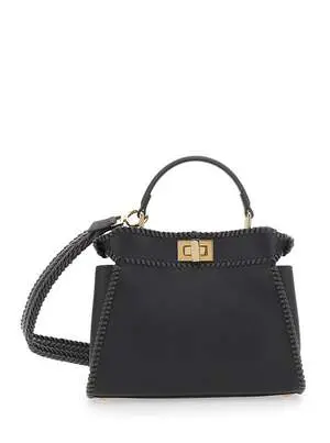 Fendi Leather Mini Peekaboo Handbag - Black