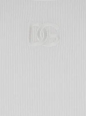 Dolce & Gabbana Logo Embroidered Ribbed Cotton Sleeveless Top - White