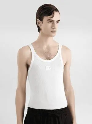 Dolce & Gabbana Logo Embroidered Ribbed Cotton Sleeveless Top - White
