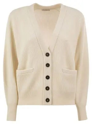 Brunello Cucinelli Ribbed Cashmere Cardigan - Cream