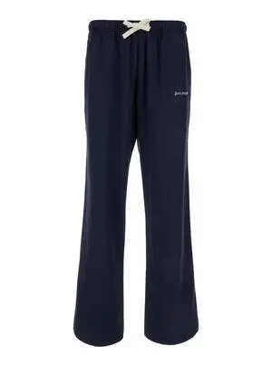 Palm Angels Blue Flared Trousers In Cotton - Multicolor