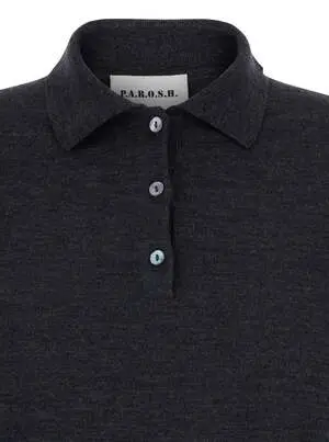 P.a.r.o.s.h Wool Long Sleeve Polo Shirt - Gray