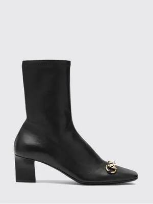 Gucci Signora Stretch Leather Ankle Boots With Horsebit And Block Heel - Black