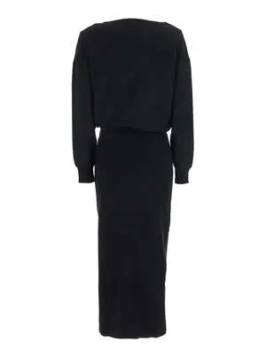 P.a.r.o.s.h Round Neck Dress With Draped Waist - Black