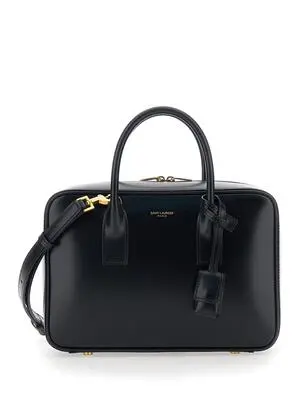 Saint Laurent Sac De Jour' Black Handbag With Logo Lettering And Pendant Padlock Detail In Leather - Multicolor