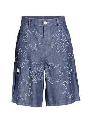 Marni Embroidered Denim Shorts - Blue