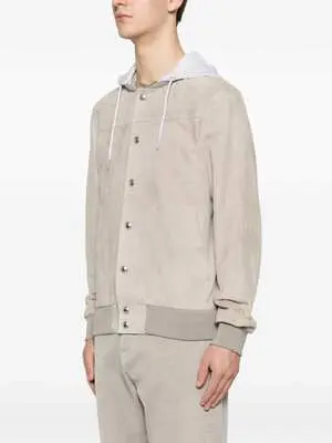 Eleventy Hooded Suede Jacket - Green