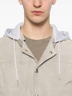 Eleventy Hooded Suede Jacket - Green