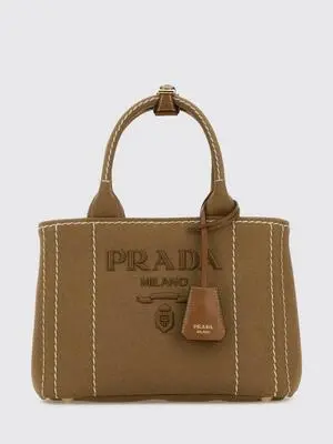 Prada Canvas Bag With Embroidered Logo - Brown