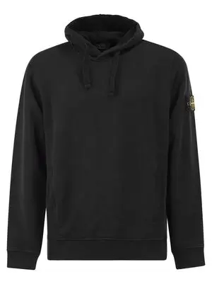 Stone Island Cotton Hooded Sweatshirt With Compass Badge - Black