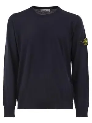 Stone Island Round-neck Jumper With Embossed Stitching - Blue