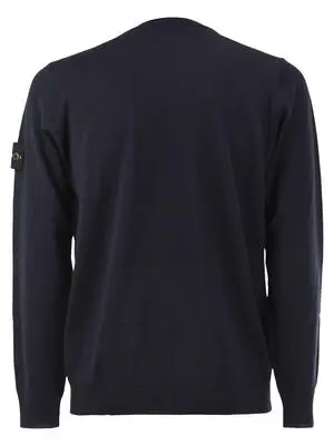 Stone Island Round-neck Jumper With Embossed Stitching - Blue