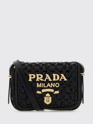 Prada Mini Raffia Shoulder Bag - Black