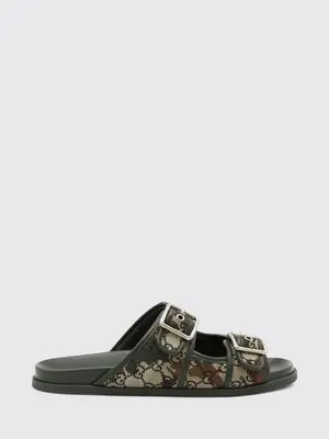 Gucci Leather And Cotton Sandals With Jacquard Gg Monogram And Camouflage Pattern - Brown