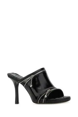 Burberry Leather Peep Mules - Black