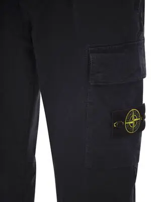 Stone Island Cargo Trousers In Cotton Twill - Blue