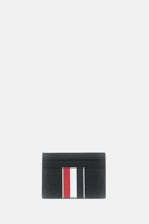 Thom Browne Double Sided Card Holder W/ Rwb Stripe In Pebble Grain Leather - Multicolor