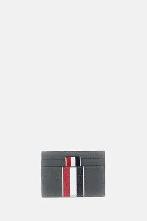 Thom Browne Double Sided Card Holder W/ Rwb Stripe In Pebble Grain Leather