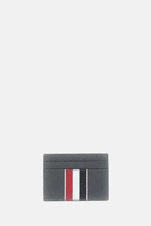 Thom Browne Double Sided Card Holder W/ Rwb Stripe In Pebble Grain Leather - Multicolor